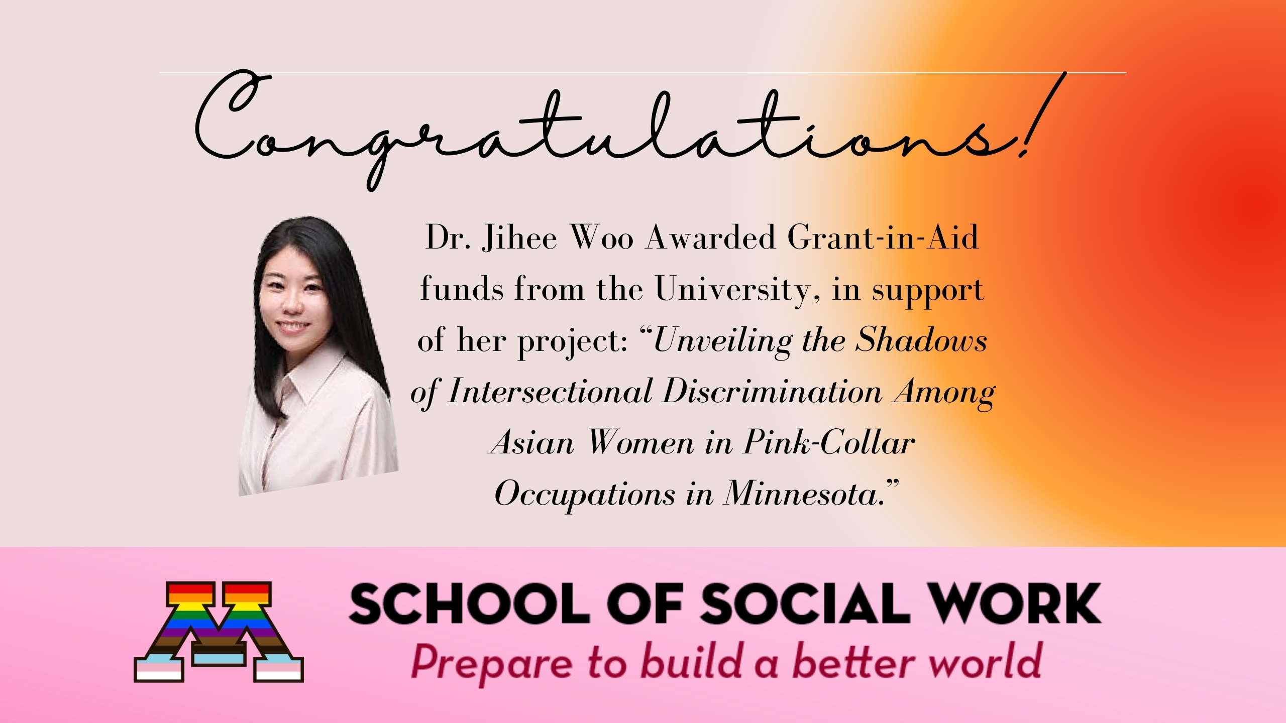 Dr. Jihee Woo Wins Grant Funding | School of Social Work